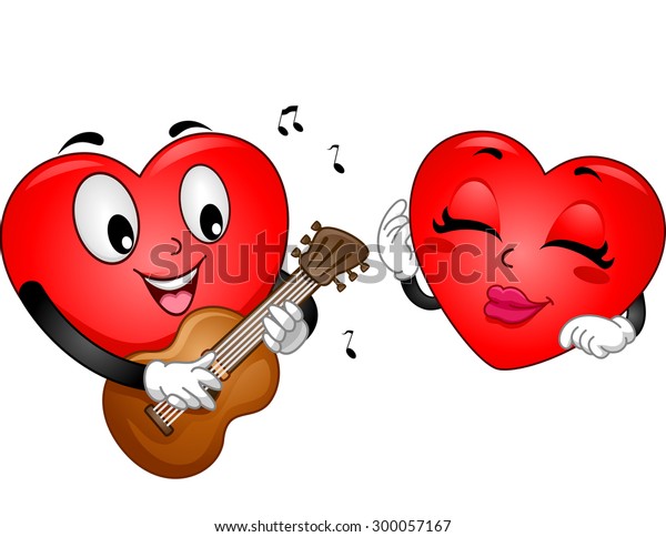 Background Illustration Heart Mascot Serenading Female Stock Vector ...