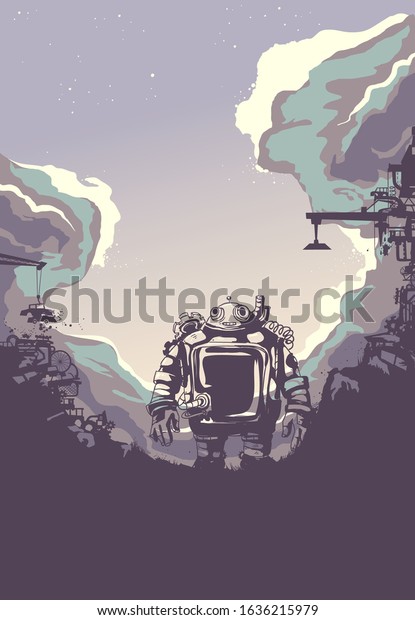 Background Illustration Junkyard Robot Made Junk Stock Vector (Royalty ...