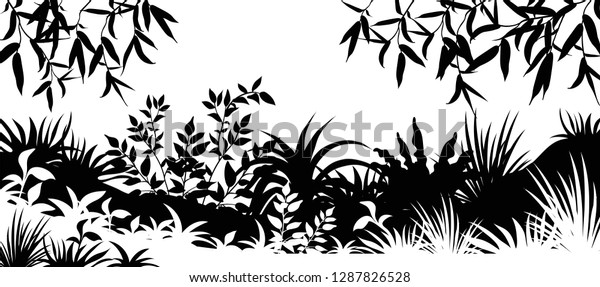 Background Laser Cutting Plants Forest Silhouette Stock Vector (Royalty ...