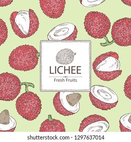 Background Lichee Lichee Fruit Leaves Vector Stock Vector (Royalty Free ...