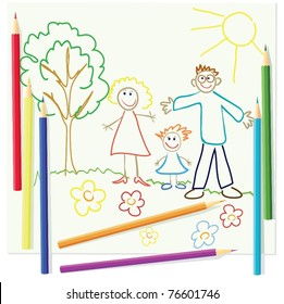 Background Pencils Childish Drawing Stock Vector (Royalty Free ...