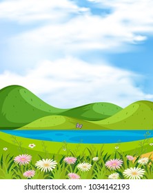Illustration Spring Beautiful River Side By Stock Illustration ...