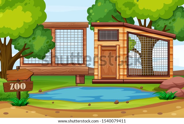 Background Scene Zoo Park Empty Cages Stock Vector (Royalty Free ...
