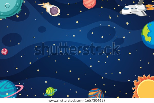 Background Template Design Spaceship Many Planets Stock Vector (Royalty ...