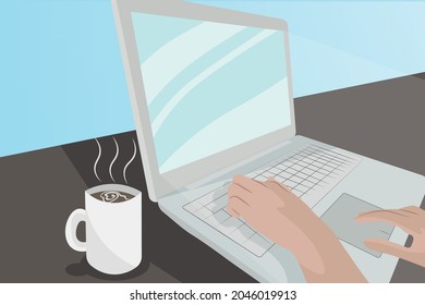 Background Vector Illustration Laptop On Table Stock Vector (Royalty ...