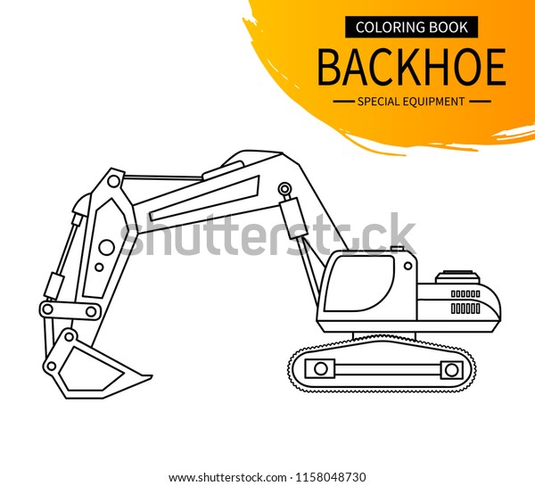 Vektor Stok Backhoe Line Illustration Coloring Book Preschool (Tanpa ...