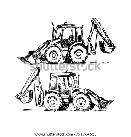 Backhoe Loader Sketch Isolated On White Stock Vector (Royalty Free ...