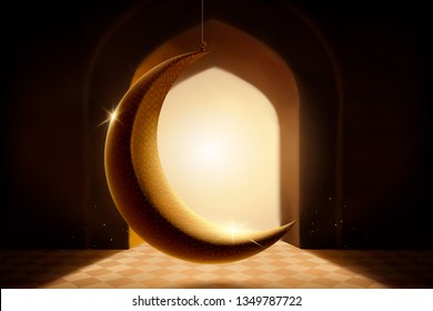 Backlit Crescent Moon Hanging Mosque 3d Stock Vector (Royalty Free ...