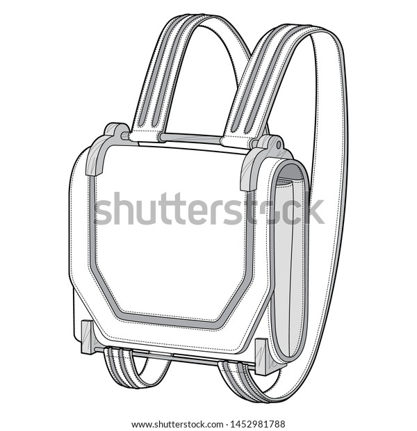 Backpack Fashion Flat Sketch Template 스톡 벡터(로열티 프리) 1452981788