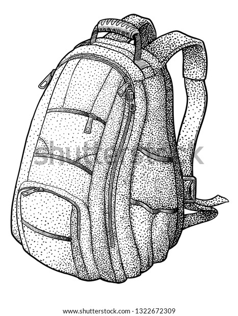 Backpack Illustration Drawing Engraving Ink Line Stock Vector (Royalty ...