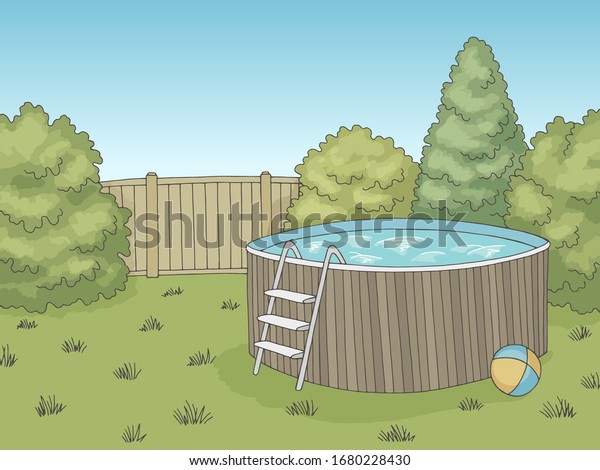 Backyard Swimming Pool Graphic Color Landscape Stock Vector (Royalty ...