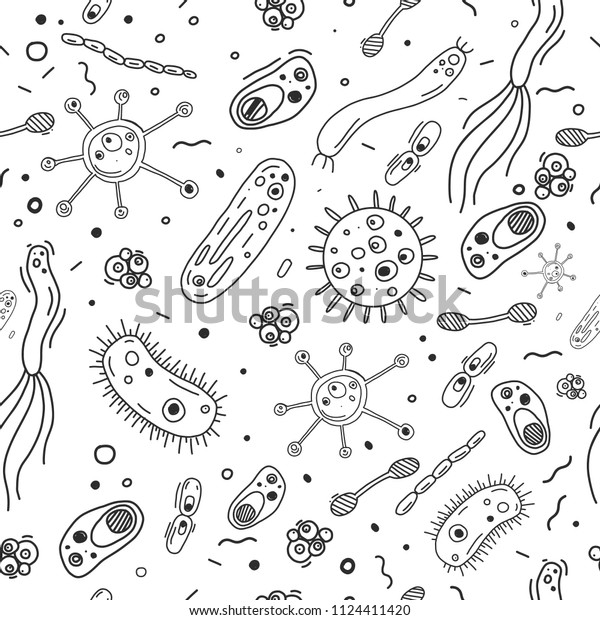 Bacteria Germs Hand Drawn Doodle Seamless Stock Vector (Royalty Free ...