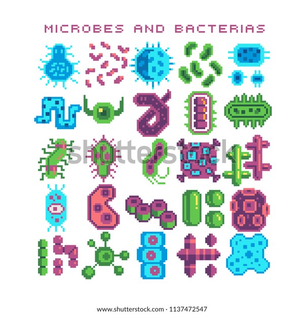 Bacteria Microbe Under Microscope Pixel Art 库存矢量图（免版税）1137472547 ...