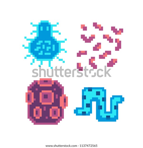 Bacteria Microbe Virus Parasite Pixel Art : image vectorielle de stock ...