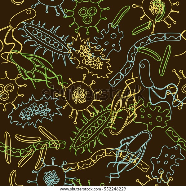 Bacteria Seamless Pattern On Dark Background Stock Vector (Royalty Free ...
