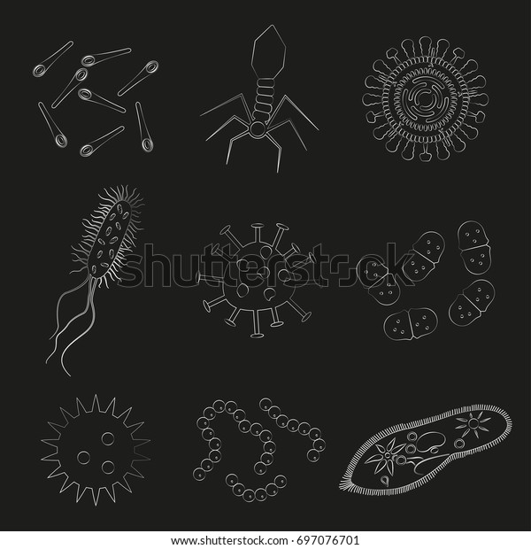 Bacteria Virus Microbe Outline Icon Set Stock Vector (Royalty Free ...