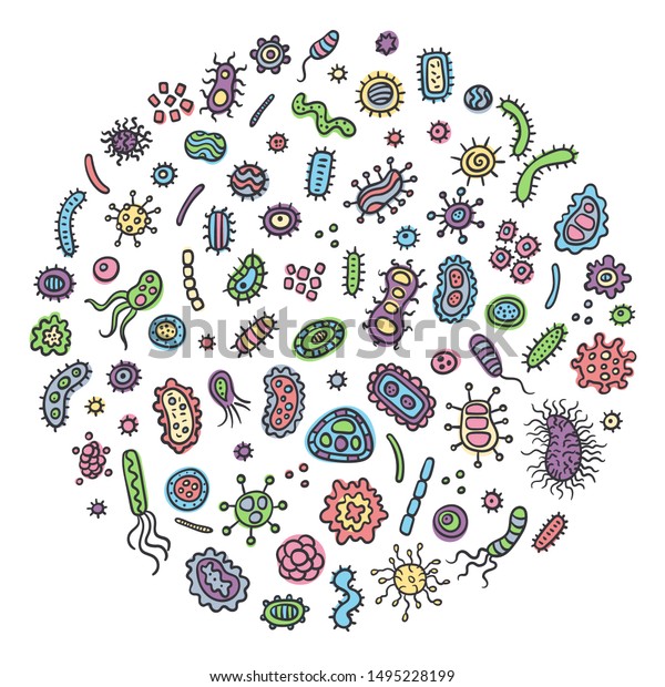 Bacterial Microorganism Circle Color Doodle Style Stock Vector (Royalty ...