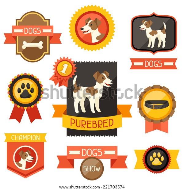 Badges Labels Ribbons Cute Dogs Icons Stock Vector (Royalty Free ...