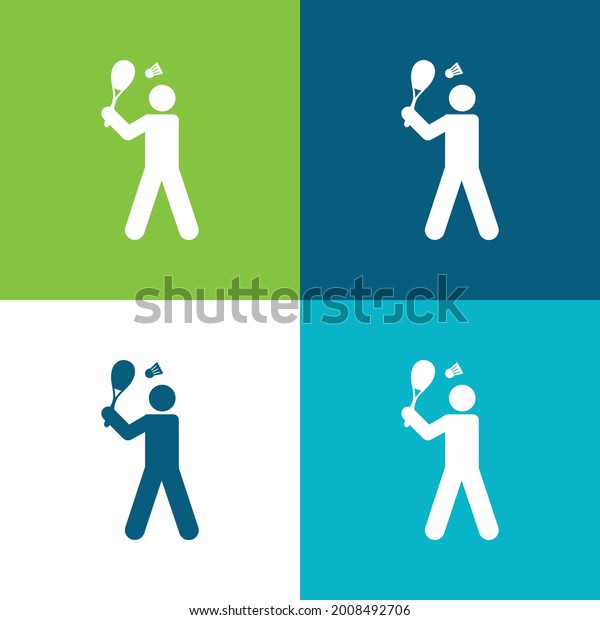 Badminton Player Flat Four Color Minimal Stock Vector (Royalty Free ...