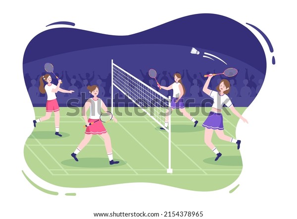 Badminton Player Shuttle On Court Flat Stock Vector (Royalty Free ...