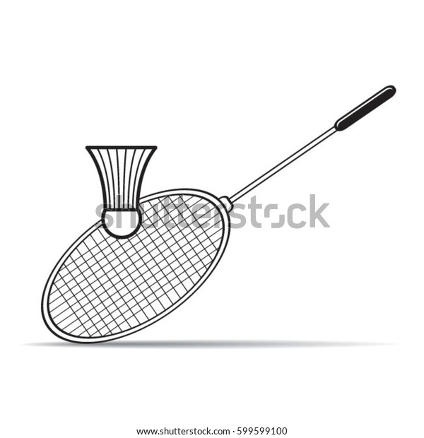 Badminton Racket Shuttlecock Black Outlinevector Drawing Stock Vector ...