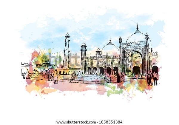 Badshahi Mosque Lahore Pakistan Template Ramadan Stock Vector (Royalty ...