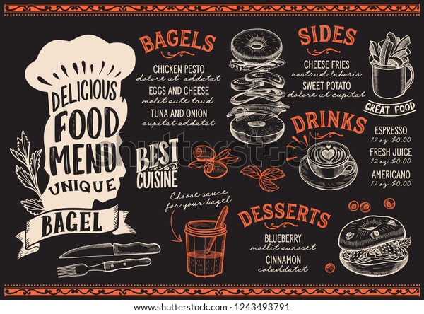 Bagel Menu Template Restaurant On Blackboard: vector de stock (libre de ...