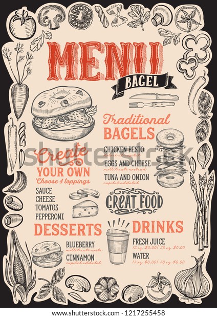 Bagel Sandwich Menu Template Restaurant Vector: Stock-Vektorgrafik ...