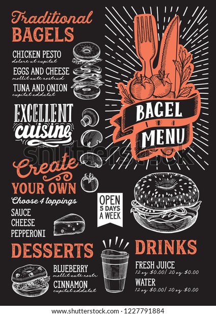 Bagel Sandwich Menu Template Restaurant On Stock Vector (Royalty Free ...