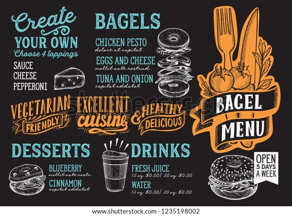 Bagel Sandwich Menu Template Restaurant On Stock Vector (Royalty Free ...