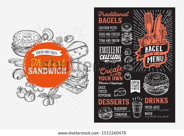 Bagel Sandwich Menu Template Restaurant On Stock Vector (Royalty Free ...