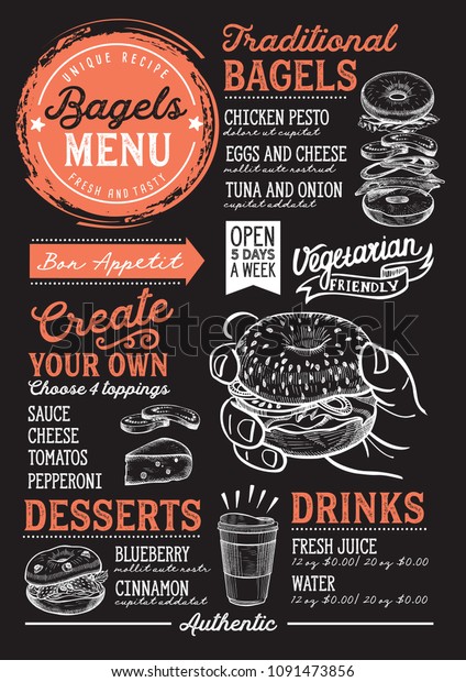 Bagels Restaurant Menu Vector Sandwich Food Stock Vector (Royalty Free ...