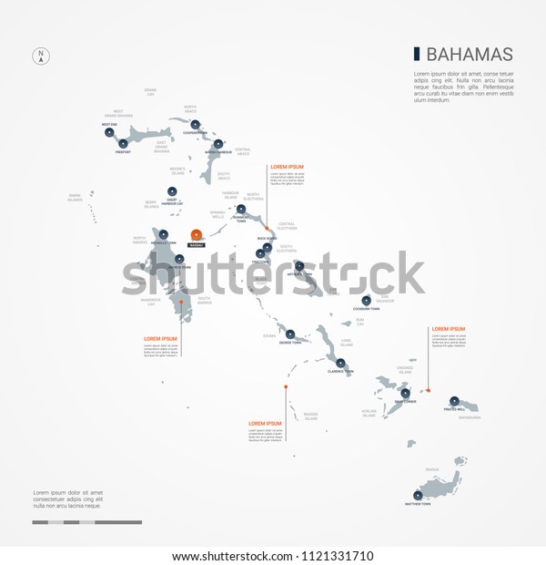 Bahamas Map Borders Cities Capital Nassau: vector de stock (libre de ...