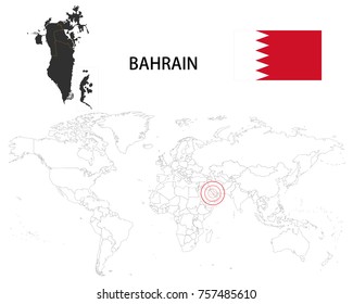 Bahrain Map On World Map Flag Stock Vector (Royalty Free) 757485610