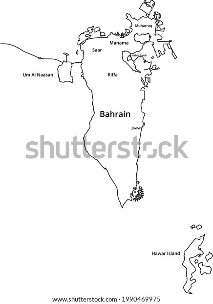 Bahrain Map Outline Detailed Main Areas Stock Vector (Royalty Free ...