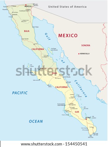Baja California Road Map Stock Vector (Royalty Free) 154450541 ...