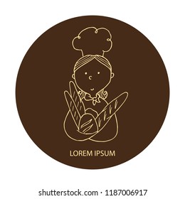 Baker Girl Bread Logotype Hand Drawn Stock Vector (Royalty Free ...