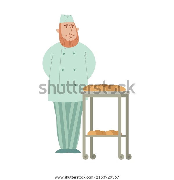 Baker Uniform Cartoon Illustration Man Cart: เวกเตอร์สต็อก (ปลอดค่า ...