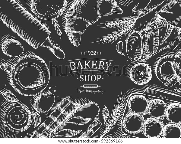 Bakery Background Linear Graphic Bread Pastry Stock Vector (Royalty ...