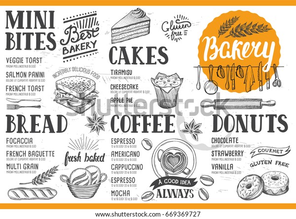 Bakery Food Menu Restaurant Cafe Design Stock Vector (Royalty Free ...