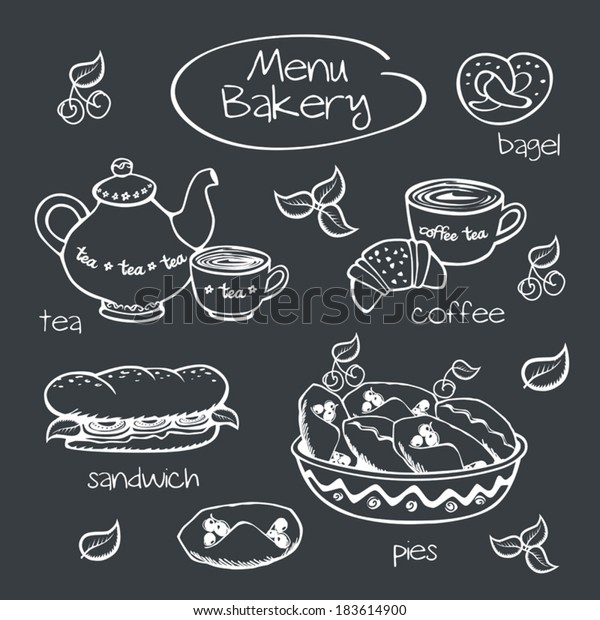 Bakery Menu Pictures Drawn Chalk On Stock Vector (Royalty Free ...