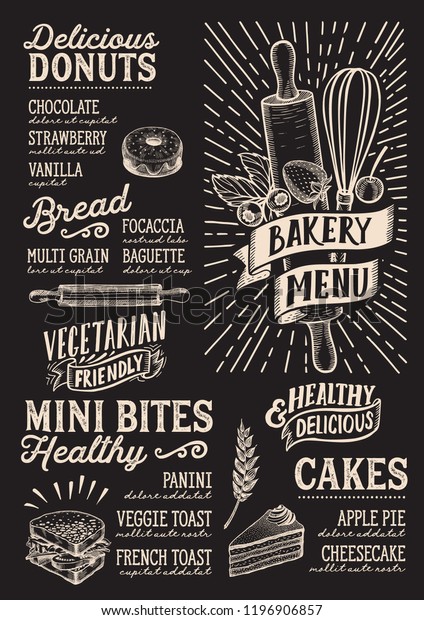 Bakery Menu Template Restaurant On Blackboard Stock Vector (Royalty ...