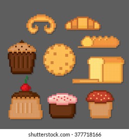 Bakery Pastry Icon Set Pixel Art Stock Vector (Royalty Free) 377718166 ...