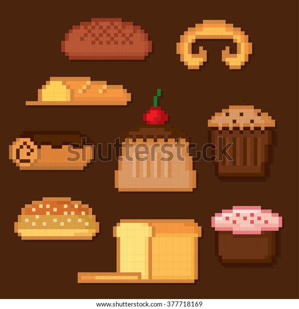 Bakery Pastry Icon Set Pixel Art Stock Vector (Royalty Free) 377718169