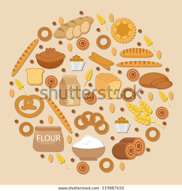 Bakery Products Icon Set Round Shape: เวกเตอร์สต็อก (ปลอดค่าลิขสิทธิ์ ...