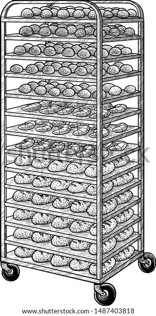 Bakery Rack Illustration Drawing Engraving Ink Stock Vector (Royalty ...