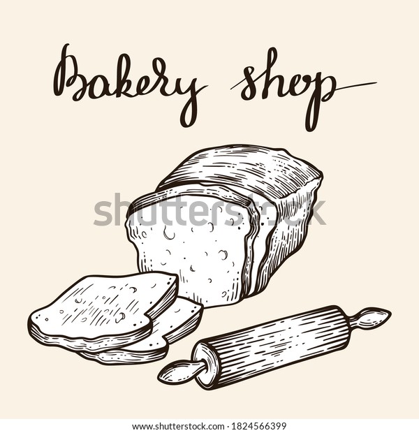 Bakery Shop Hand Drawn Vector Engraving Stock Vector (Royalty Free ...