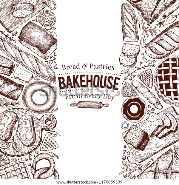 Bakery Top View Frame Hand Drawn Stock Vector (Royalty Free) 1170059539 ...