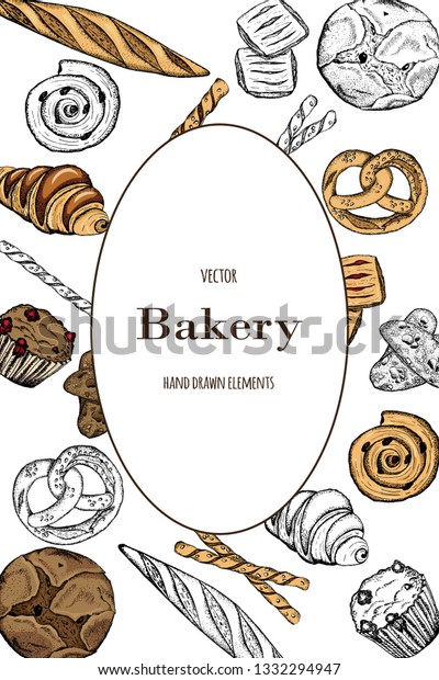 Bakery Top View Frame Hand Drawn Stock Vector (Royalty Free) 1332294947 ...