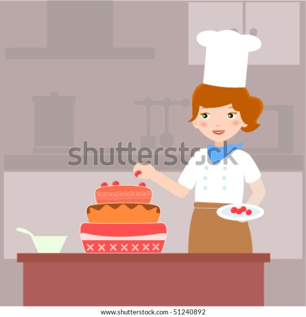Baking Cakeillustration Lady Baker Making Cake Stock Vector (Royalty ...